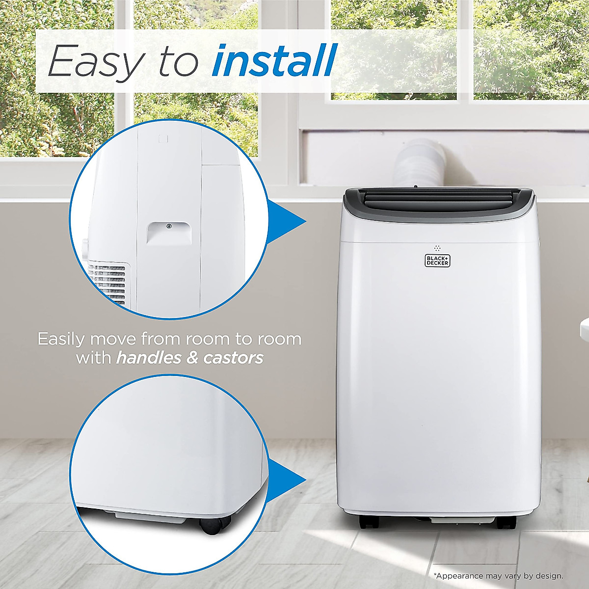 BLACK+DECKER 8,000 BTU Portable Air Conditioner up to 350 Sq. with Remote Control, White