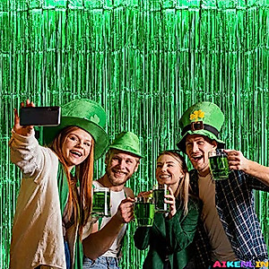 4 Pack Green Foil Fringe Curtain Backdrop, 3.3Ft x 9.8Ft Metallic Tinsel Foil Fringe Streamers Curtains for Photo Booth, Wedding, Thanksgiving, Birthday, Christmas, Halloween Party Decoration
