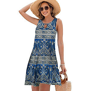 ETCYY Summer Dresses for Women 2025 Trendy Boho Floral Print Beach Cover Up Casual Spring Sleeveless Sundresses(XL.Flower Vintage Blue)