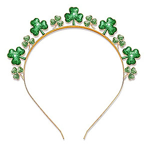 CEALXHENY St. Patrick's Day Headbands, Glitter Rhinestone Shamrock Headbands Lucky Irish Hairbands St Patrick's Day Accessories Party Favors Gifts (Shamrock)