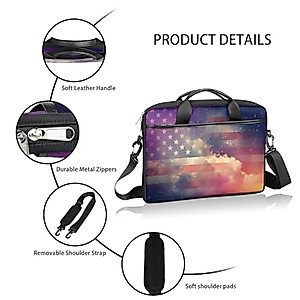 American Flag Night Sky Laptop Computer Bag Waterproof Shoulder Messenger Bag 13-15 inch Durable Laptop Tote Bag with Shoulder Strap Handle Lightweight Crossbody Briefcase