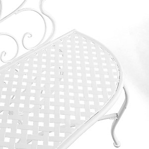 The Lakeside Collection Decorative White Metal Butterfly Motif Bench - Home Garden Accent