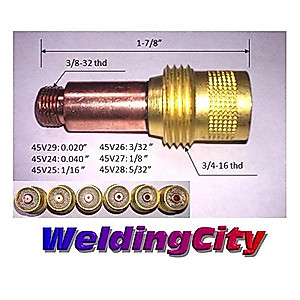 WeldingCity 5-pk Gas Lens Collet Body 45V27 (1/8") for TIG Welding Torch 17, 18 and 26 Series from Weldcraft Lincoln Miller ESAB Weldcraft CK (5-PK)