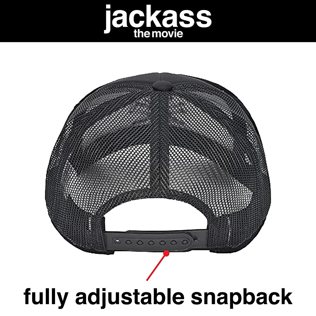 MTV Jackass Embroidered Skull and Crutches Logo Adjustable Cotton and Mesh Trucker Hat with Curved Brim, Black, One Size