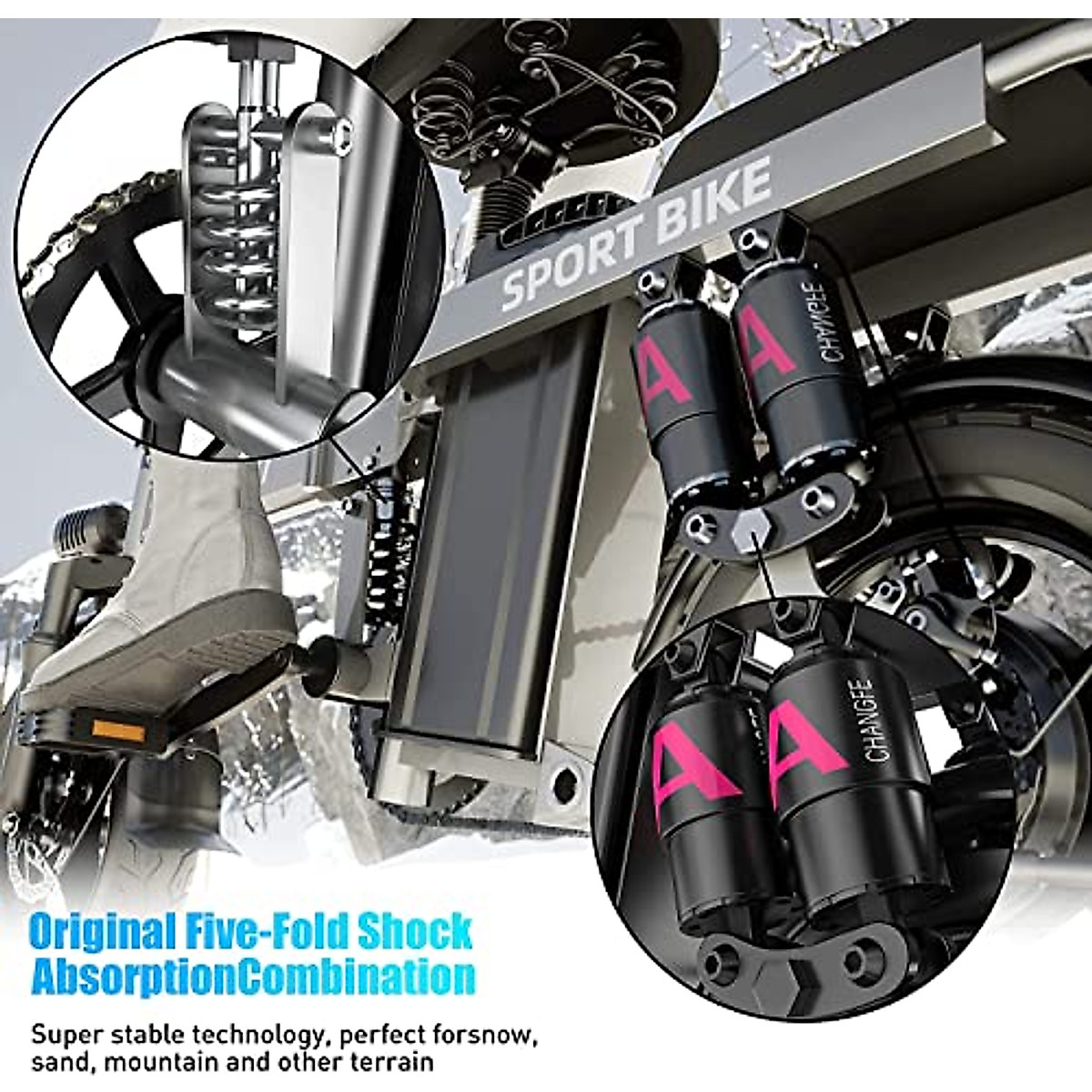 Giyun Electric Bike for Adults, Folding Mini Ebike 350W, Max 21.74MPH 14" Fat Tire Ebike Snow Beach Mountain Commute, 48V 12.5AH Removable Battery with 5 Shock Absorption Comfort Riding, Black