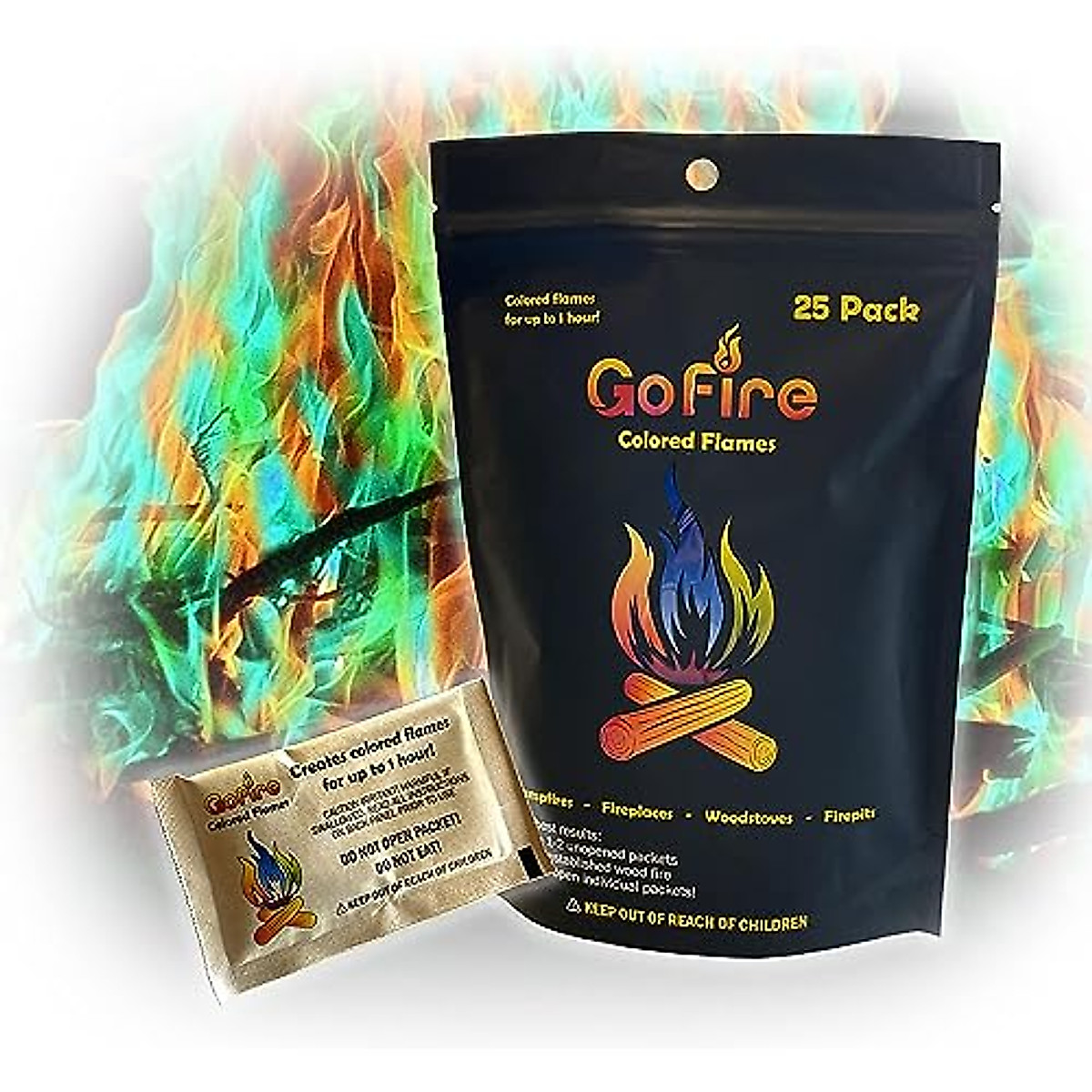 GOFIRE Colored Flames, Magical, Vibrant, Dancing Colors for Campfires, Firepits, Fireplaces or Bonfires | 25 Pack