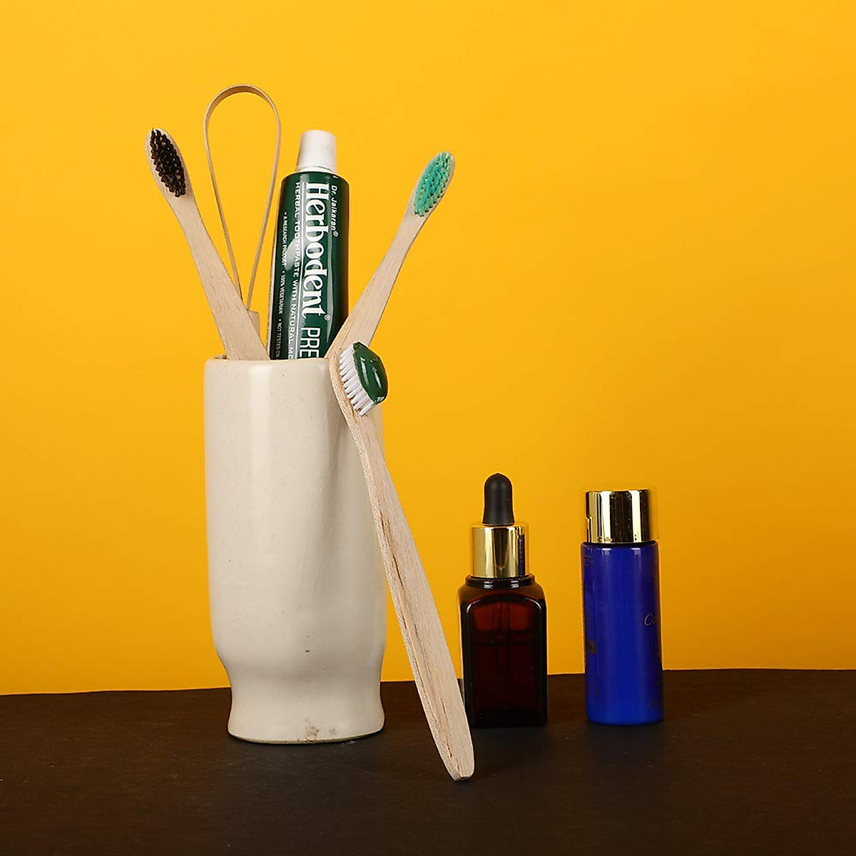 SoulGenie HealthAndYoga™ Natural Wood Toothbrush, Soft Charcoal Bristles, Eco-Friendly, Single, Black