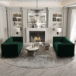 ANTTYBALE Tufted Couch Chesterfield Velvet Sofa Upholstered 81" W 3-Seater Comfy Sofa for Living Room, Bedroom, Office, Apartment (Green 2pcs)