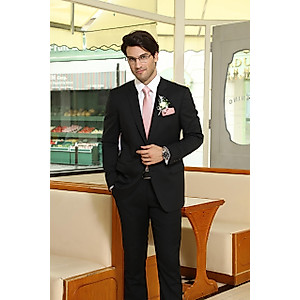 HISDERN Mens Blush Pink Ties for Men Business Wedding Rose Gold Woven Silk Ties and Pocket Square with Neckties Clip Set Formal Solid Stain Tie