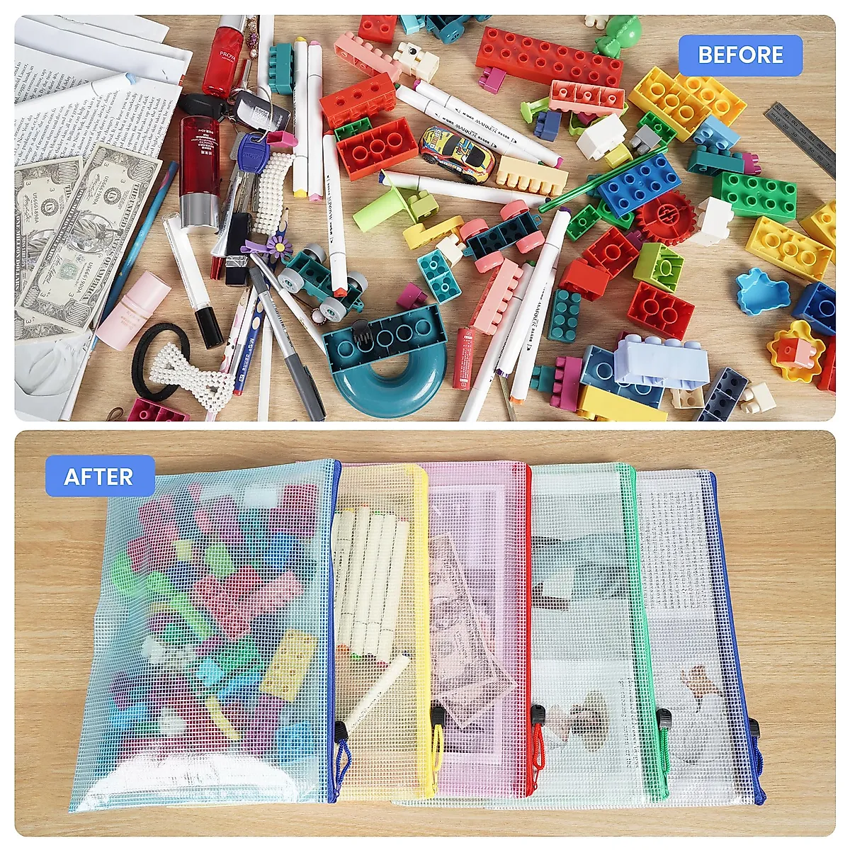 Omnifense 20pcs File Document Pouch B4 Letter Size, Versatile Mesh Plastic Zipper Bag for Office Supplies, School Stationery, Travel Organization, and Toy Storage, Waterproof Materials