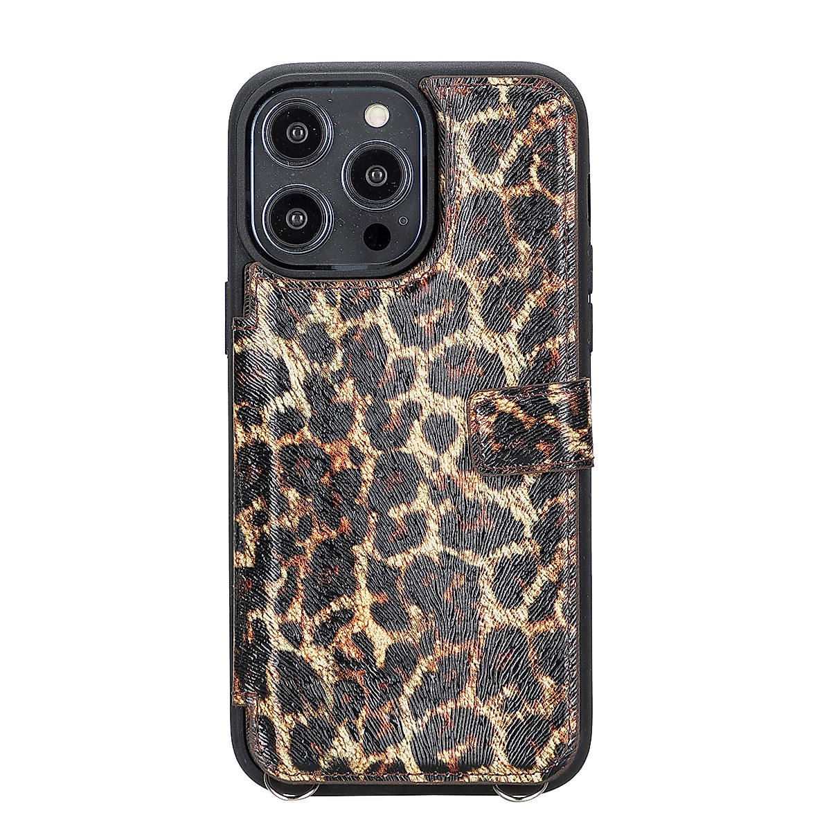 Venito Fermo Leather Wallet Case Compatible with iPhone 14 Pro Max Crossbody Case - Extra Secure with RFID Blocking (Leopard Pattern)