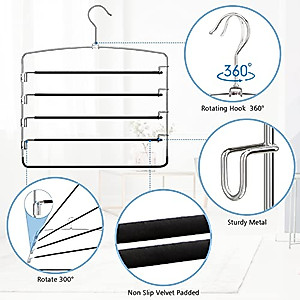 Hangers Space Saving Pants Hanger 2 Packs Non-Slip Stainless Steel Velvet Clothes Hanger, Pant Hangers Space Saving Trousers Scarves Ties Hanger Closet Storage Organizer