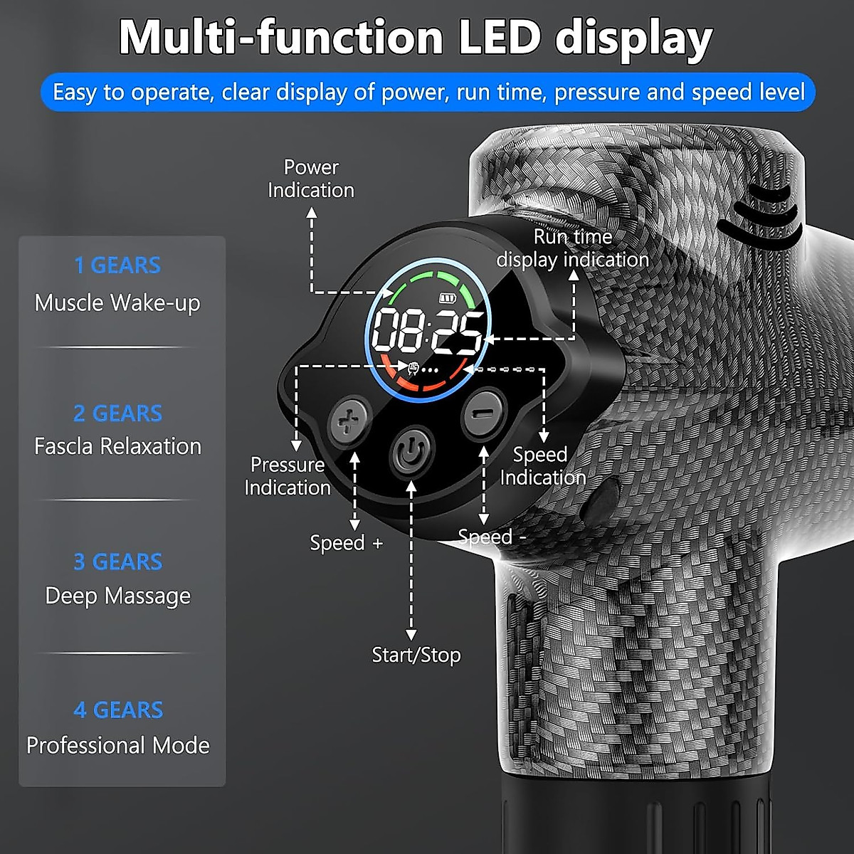 TOLOCO Massage Gun Deep Tissue, Back Massage Gun with 12 Heads, Percussion Massage Gun for Pain Relief, Gift for Mother Day & Father Gift, Dark Carbon