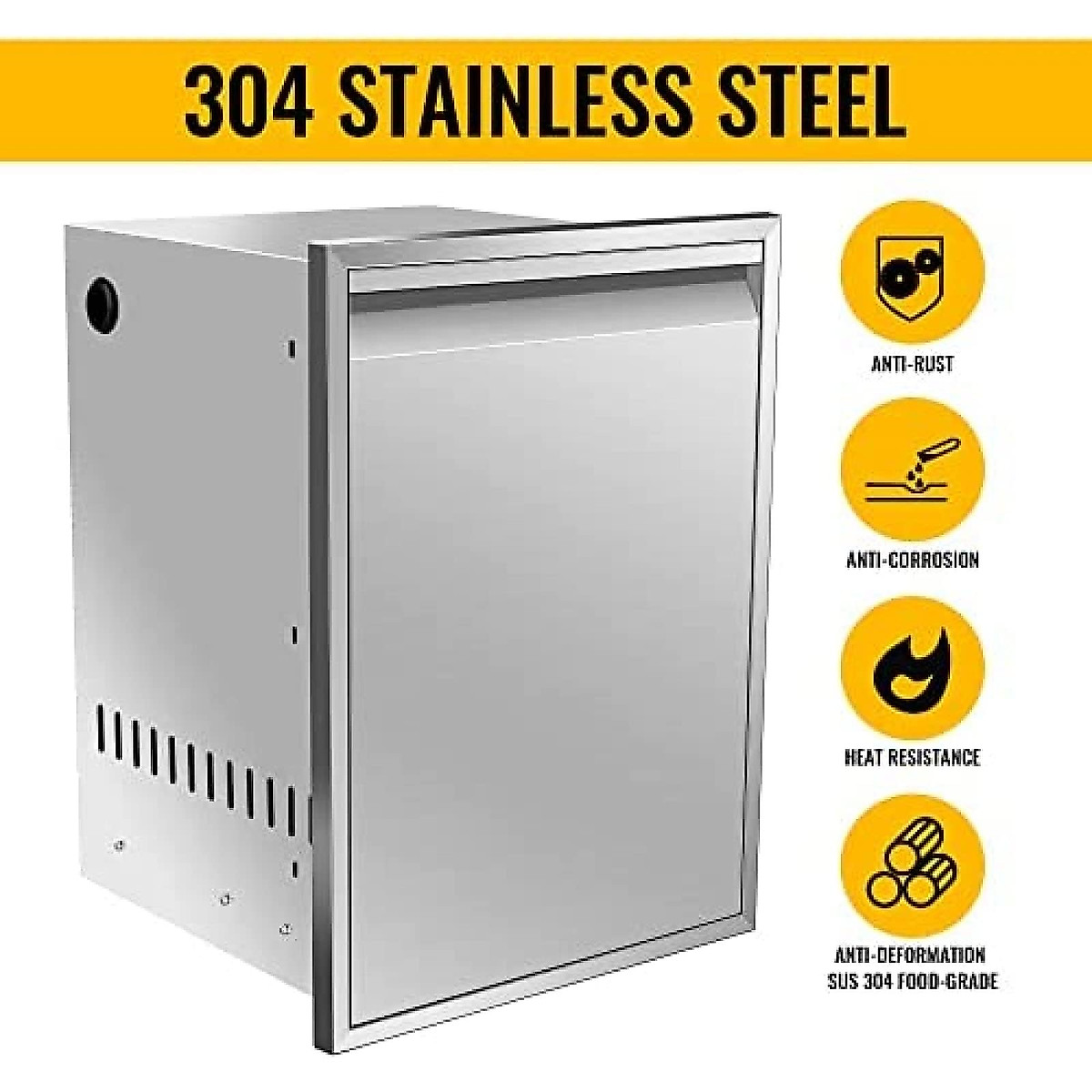 AHLOKI Outdoor Kitchen Trash Drawer with Trash Bin Pull Out Drawers for Kitchen Cabinets,304 Stainless Steel, Brushed, Durable & Easy to Clean,17W X 23H X 16D Inch