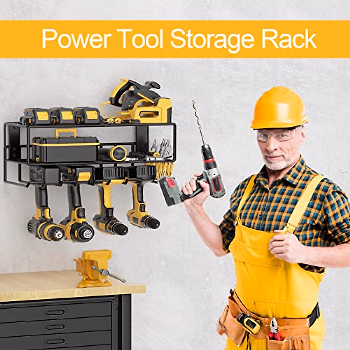 CoolShare Power Tool Organizer Wall Mount,Metal Heavy Duty Floating Tool Shelf,3 Layers Cordless Drill Storage Rack,Screwdriver and Drill Holder,Battery Rack for Garage,Good Father's Day Gifts(1 Pack)