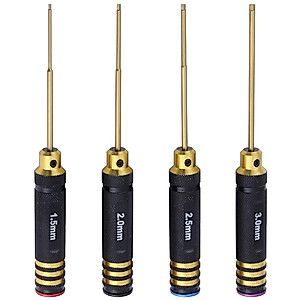 HobbyPark Titanium Hex Screw Driver Set 1.5mm 2.0mm 2.5mm 3.0mm Hexagon Screwdriver Wrench Tool Kit for Multi-Axis FPV Racing Drone RC Quadcopter Helicopter Car,4-Pack