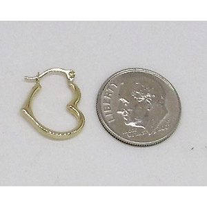 14K Gold Heart Shaped Hoop Earrings (2mm thick), 16-20mm. (16mm Yellow Gold)