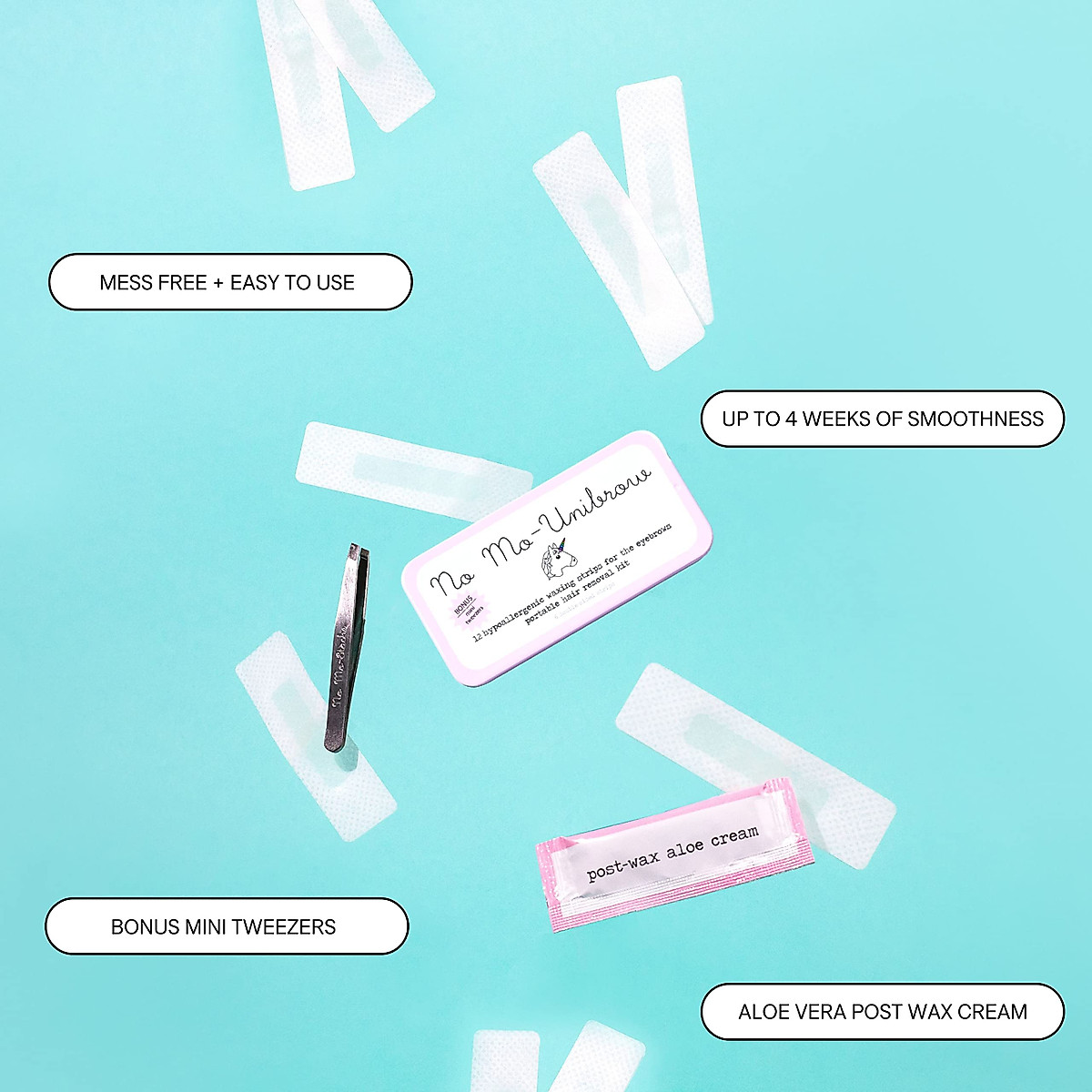 No Mo-Stache Mini Duo - 12 Count Brow and Lip Wax Kit, 2 Piece Set - As Seen On Shark Tank - Hair Removal Wax Strips with Tweezers for Face, Brows and On-The-Go Use