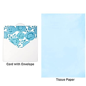 Rose Blue Large Gift Bag with Gift Card, Blue Tissue Paper, Envelope, and Sticker, for Parties, Birthdays, Mother's Day, Weddings, Retirements, Anniversaries, Any Occasion-Hot Stamping Blue Design