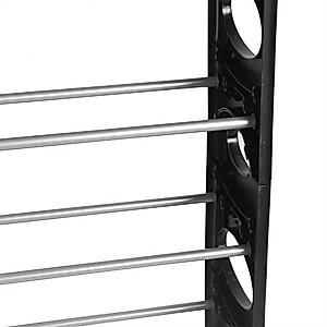 lapday Durable Shoe Rack, Concise Integration Shoe Organizer Space Saving Shoe Tower Non-Woven Fabric Shoe Shelf, Black & Silver (10-Tier 30-Pair)