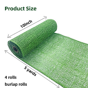 4 Rolls Poly Burlap Mesh 10 inch, Poly Burlap Deco mesh Rolls Green for Christmas Decoration, Wreath Making,DIY Party Wrapping Craft