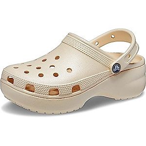 Crocs Women's Classic Platform Glitter Clog, Vanilla, 8