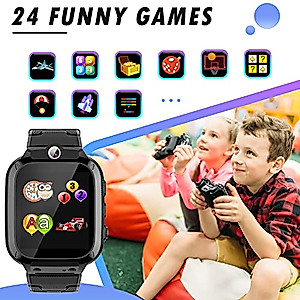 Vakzovy Kids Smart Watch for Boys Toys for 3-10 Year Old Boys 1.44" HD Touch Screen 24 Puzzle Games Music Player Dual Camera Video Recording Pedometer Birthday for Boys Age 3 4 5 6 7 8