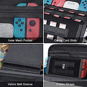 ESTARER Carrying Case for Nintendo Switch OLED Hard Travel Case, Storage Protective Cover Carry bag Pouch w/16 Game Card Cartridges,Black