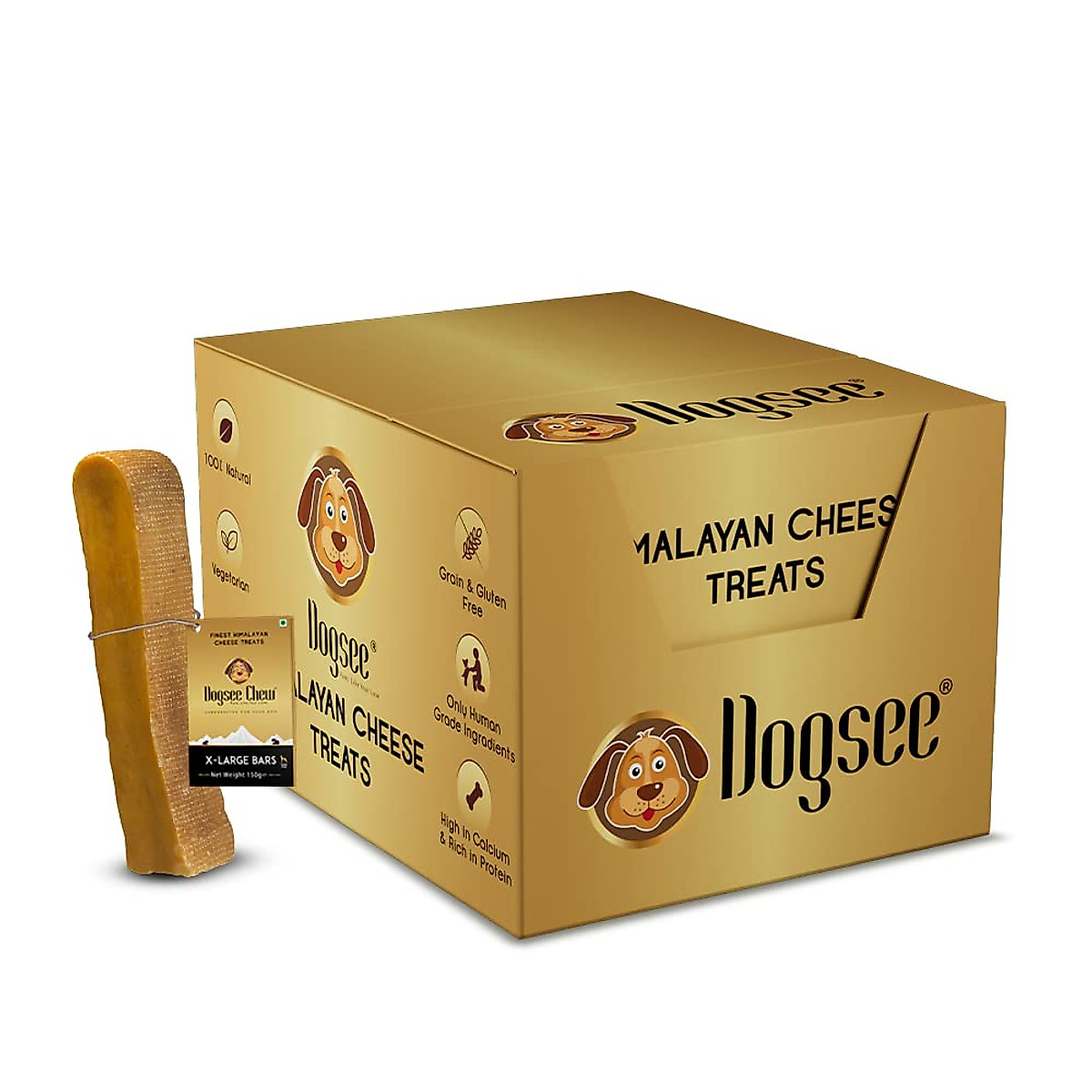 Dogsee Himalayan Dog Chews X-Large 10 Count | 100% Natural Yak Chews | Smoke Dried | Long Lasting Healthy Treats for Aggressive Chewers | Helps Fight Plaque & Tartar | SRP Box