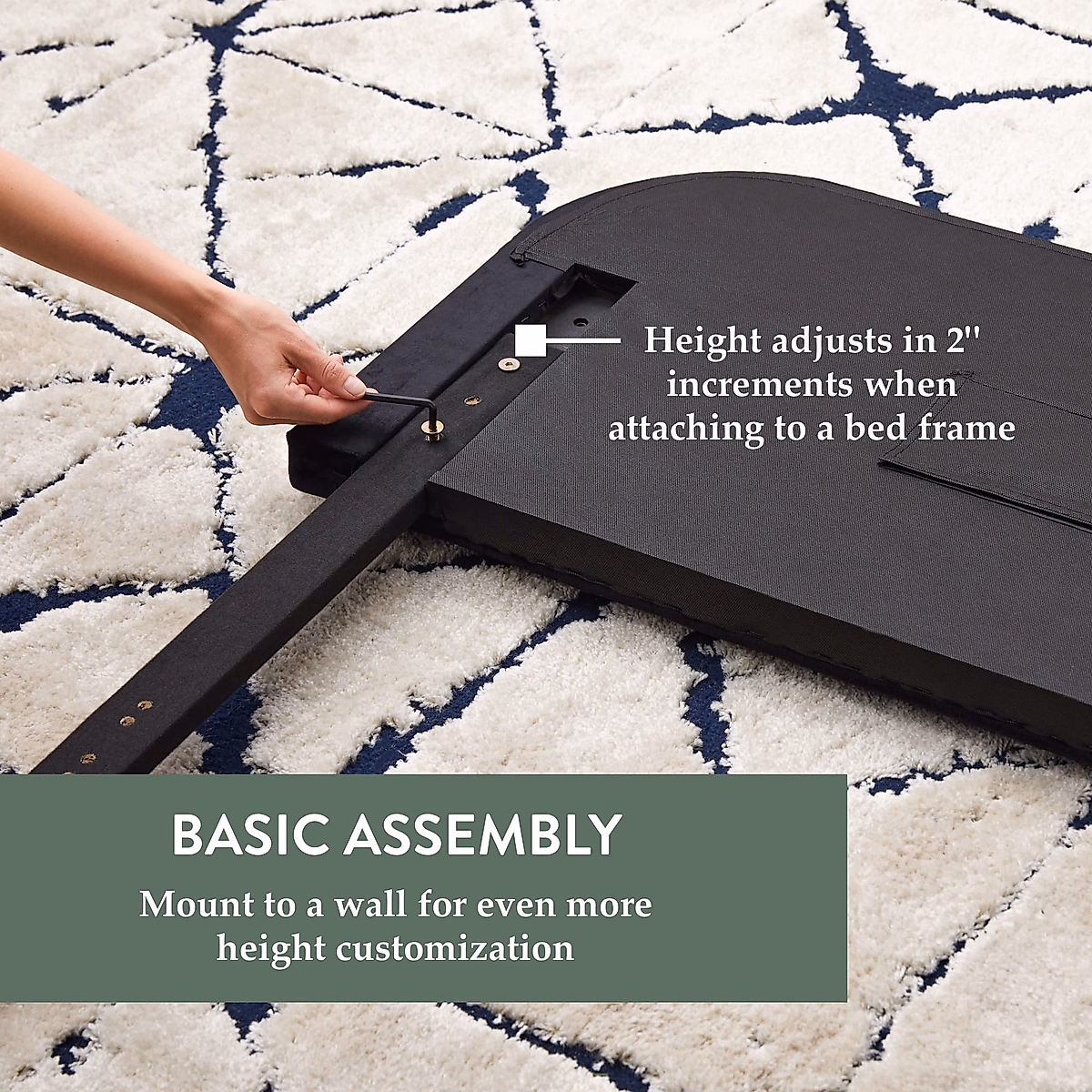 Edenbrook Miller Low Profile, Performance Velvet Headboard for Twin Size Bed-Black Upholstered Twin Headboard