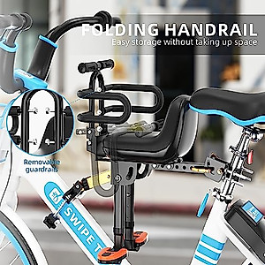 XIEEIX Front Child Bike Seat, Portable Foldable Kids Bike Seat, Adjustable Pedal Child Bicycle Seats, Safety Child Seat for All Types of Bicycles