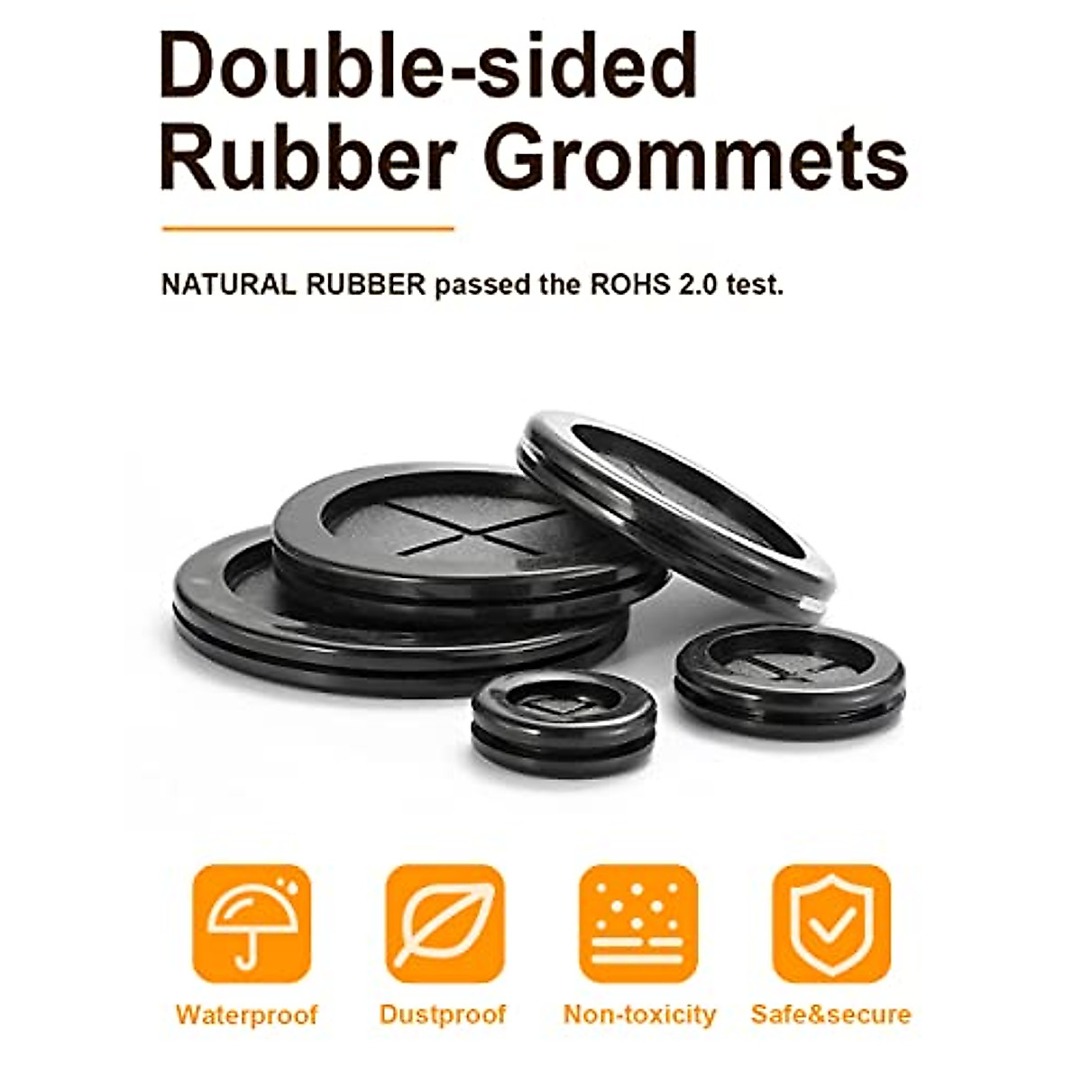 45 PCS Rubber Grommet Assortment Kit 1-1/2" 1" 7/8" 13/16" 5/8" Drill Hole, Double Sided Round Firewall Hole Plugs for Wiring, Automotive, Boat, Home Improvement Cord Pipe Wire Organization, Black