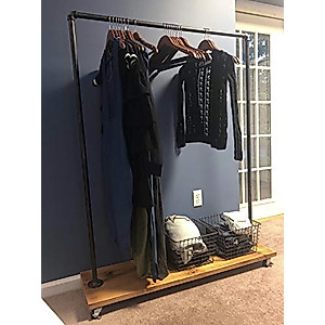 FOF FRIEND OF FAMILY Industrial Pipe Clothing Rack Garment Rack Pipeline Vintage Rolling Rack with Wheels Ballet Clothing Rack