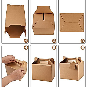 12 Pack Brown Treat Boxes, Kraft Paper Party Favor Boxes Gable Boxes Gift Boxes for Kids' Birthday Party, Wedding, Baby Shower, with Tag 7 x 5.5 x 5.5 Inches