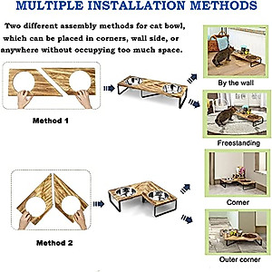 Cat Bowls Elevated Raised Cat Dog Bowl Stand with 2 Stainless Steel Cat Food Bowls for Cat Food and Water Bowls to Cats Small Dog Two Splicing Methods Carbonized Black