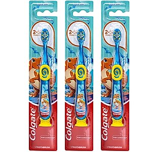 Colgate Dinosaur Toothbrush for Children with Suction Cup, Kids 2-5 Years Old, Extra Soft - Pack of 3