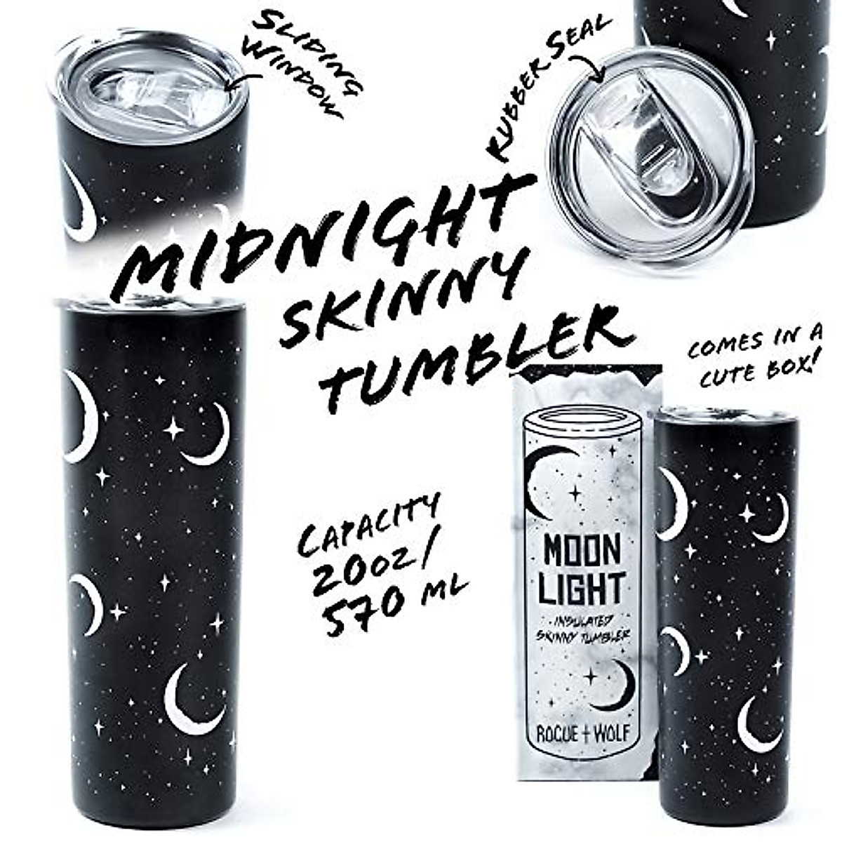 Insulated 20oz Stainless Steel Coffee Mug For Women Skinny Tumbler with Splashproof Lid Halloween Decor Spooky Gifts Vacuum Double Wall Rubber Sealed Tumblers Travel Cup Simple Modern Kitchen 570ml