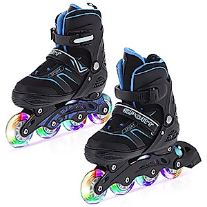 Zerone Roller Skates, Children Adjustable Roller Skates Colorful Stable Wheel Inline Skates for Girls Boys Outdoor Use, Triple Protection S/M/L(S-Blue)