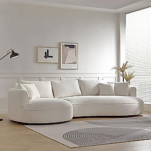 ERYE Luxury 6 Seats Teddy Boucle Freestanding Sectional Sofa, Modern Right Wide Chaise Comfy Leisure Couch with 7 Perfectly-Scaled Pillows, Oversized Sleek Curved Sofa&Couch for Living Room
