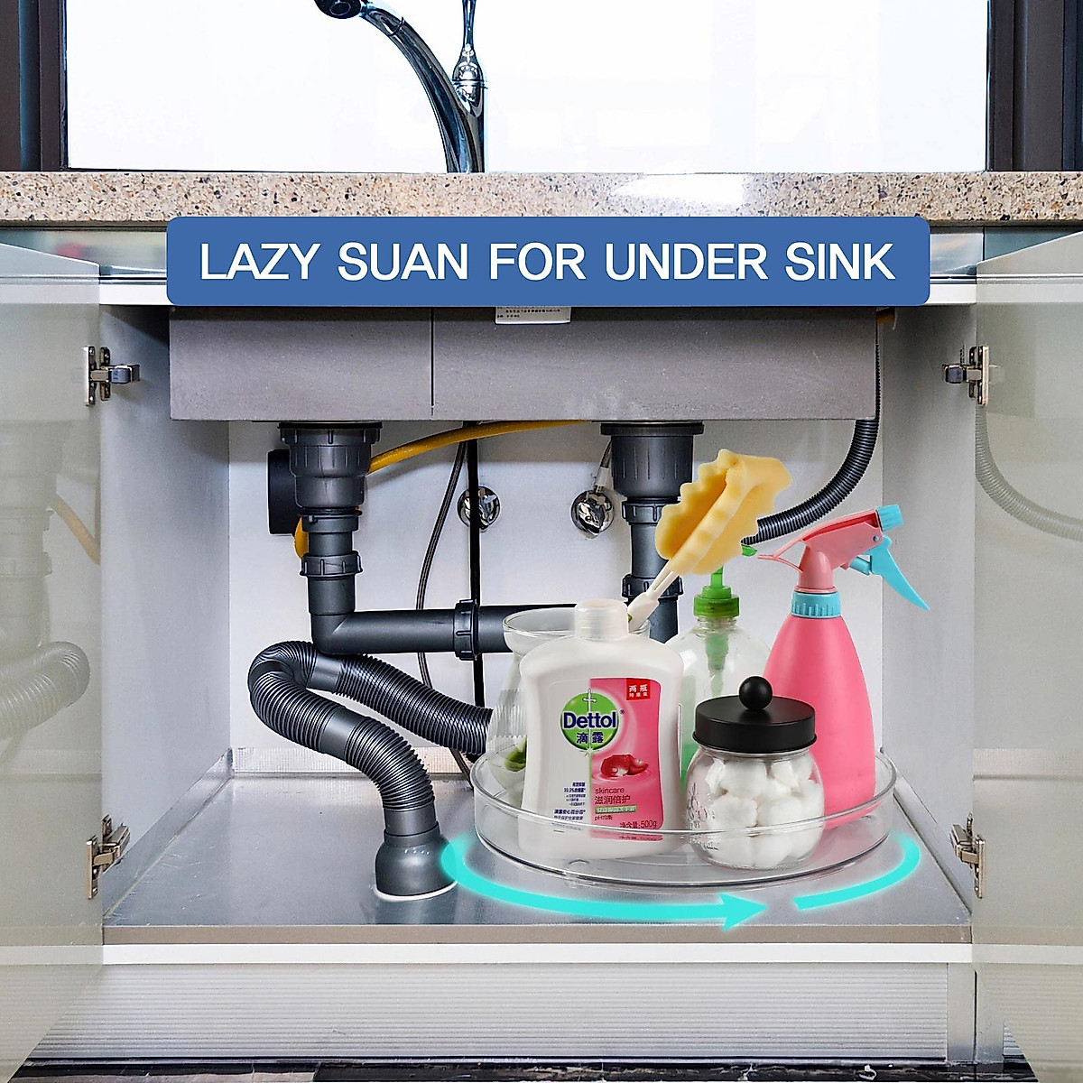 Goramio 10.6" Lazy Susan Organizer with 5 Removable Bins, Clear Plastic Divided Crazy Susan Lazy Susan Turntable, for Fridge Cabinet Refrigerator Kitchen Pantry Organization and Storage