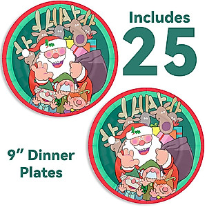 Stonehouse Collection | Christmas Paper Plates | 25 9" Holiday Paper Plates | Disposable Paper Plates | Holiday Party Plates | Santa & Reindeer