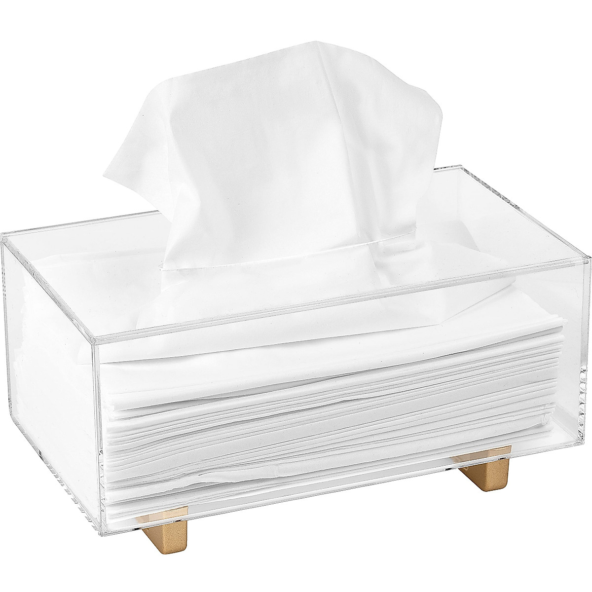 YoBa Thick Acrylic Tissue Box Holder Rectangular Clear Tissue Box Dispenser with Gold Plated Aluminum Legs for Bathroom, Kitchen, Bedroom, Office, Hotels and Restaurant