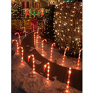 COOLWUFAN 28" Christmas Candy Cane Pathway Markers, Set of 12 Pack Christmas Outdoor Decorations Pathway Lights with 72 Warm Lights for Christmas Holiday Party Walkway Patio Garden Yard Lawn Decor