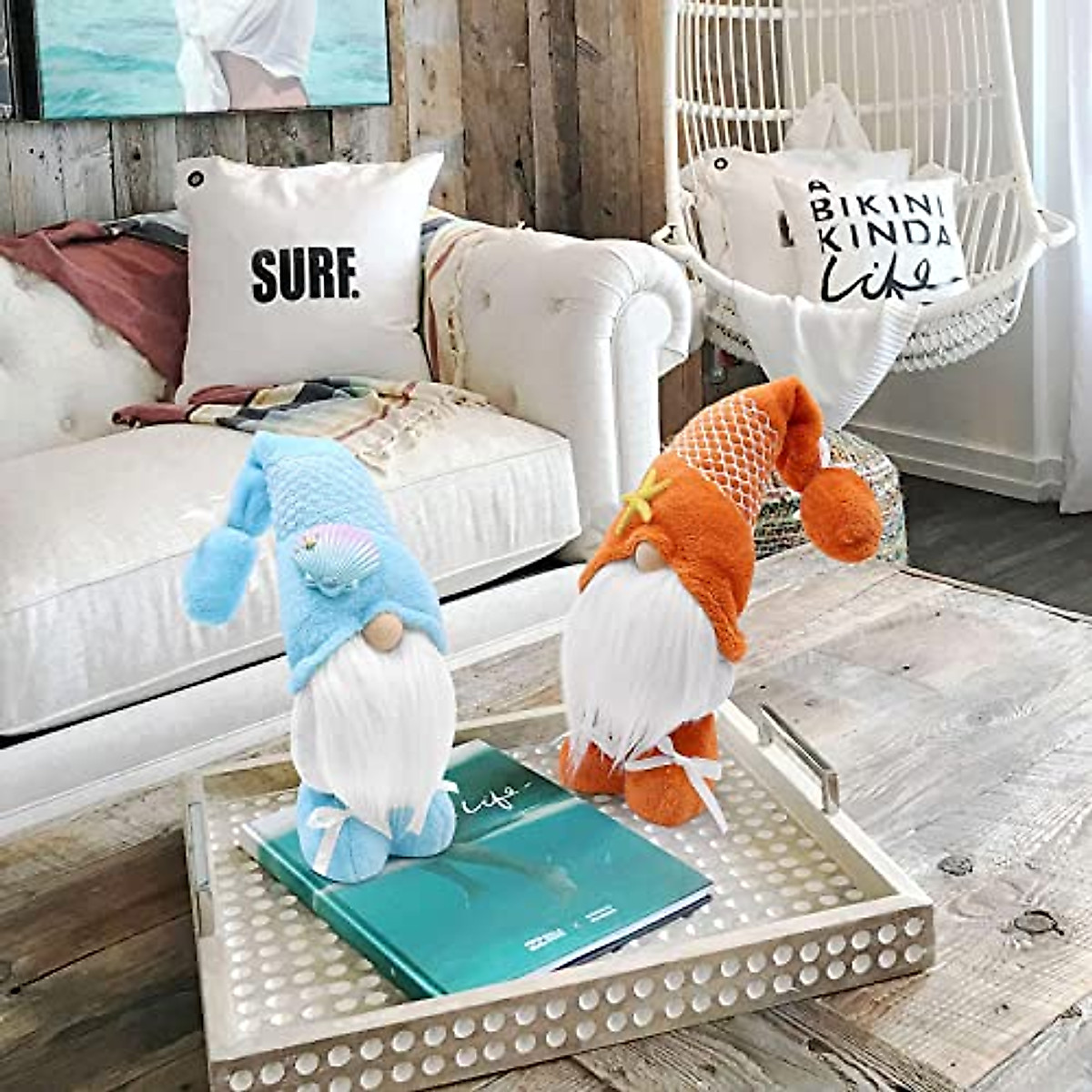 CiyvoLyeen Beach Gnomes Decorations Sea Star Shell Gnomes Handmade Decor Shelf Sitters Swedish Gnomes Nisse Scandinavian Summer Gnomes Plush Elf Dwarf Home Household Ornaments Set of 2