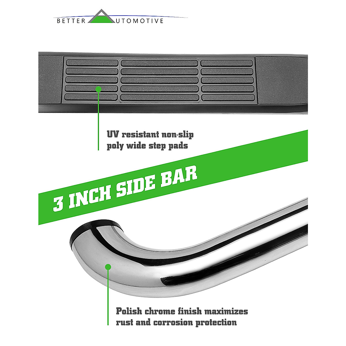 BETTER AUTOMOTIVE Side Steps Running Boards for 1999-2016 Ford F250 / F350 / F450 / F550 Super Duty Regular Cab Truck Pickup 3” Stainless Steel Side Bars Nerf Bars