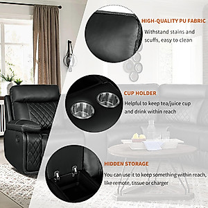 Modern Manual Reclining Motion Sectional Sofa ,5 Seaters Corner PU Leather Upholstered Recliner Sofa & Couch Curved L-Shaped Couch W/ Console Storage and 2 Cup Holders for Living Room Furniture Sets