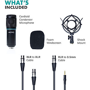 Movo PC-M6 Universal Cardioid Condenser Microphone with XLR and 3.5mm, Shock Mount, and Windscreen - Perfect for Podcasting, Live-Streaming, Gaming, Remote Work