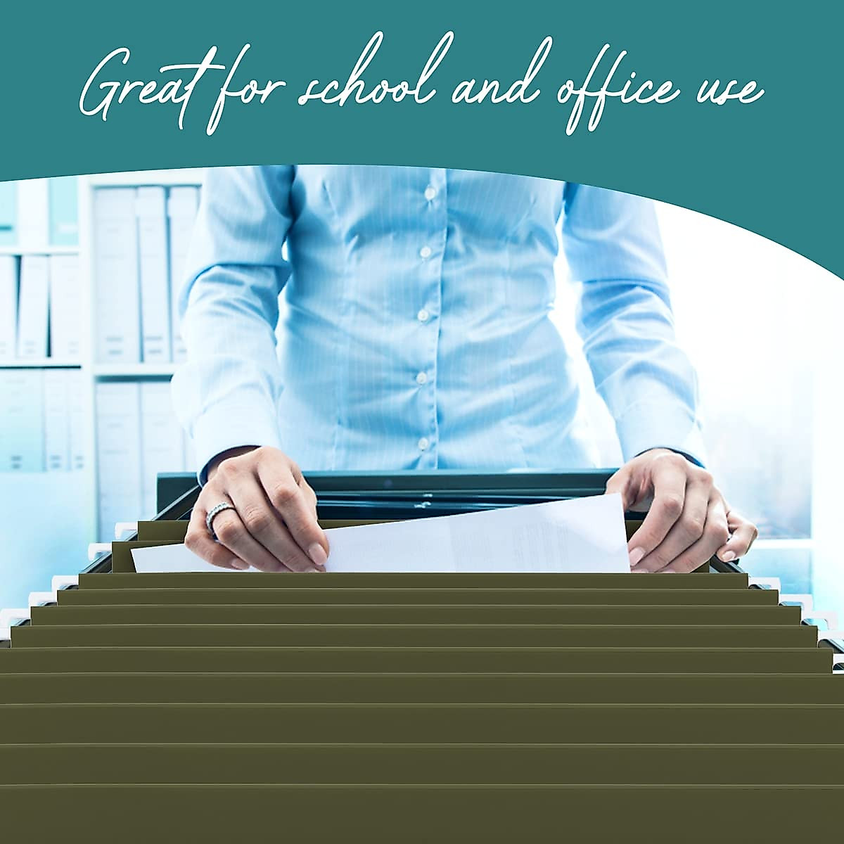 Hanging File Folders Letter Size, Hanging Files 25 Pack 1/5 Cut Heavyweight 180 GSM Reinforced Green File Cabinet Folders