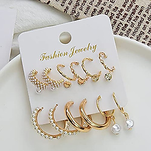 56 Pairs Earrings Sets for Women Pearl Hoop Earring Assorted Multiple Stud Earrings Set Simple Cute Jewelry (#1)