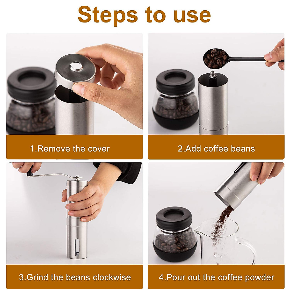 PARACITY Manual Coffee Bean Grinder Stainless Steel Hand Coffee Mill Ceramic Burr for Aeropress, Drip Coffee, Espresso, French Press, Turkish Brew